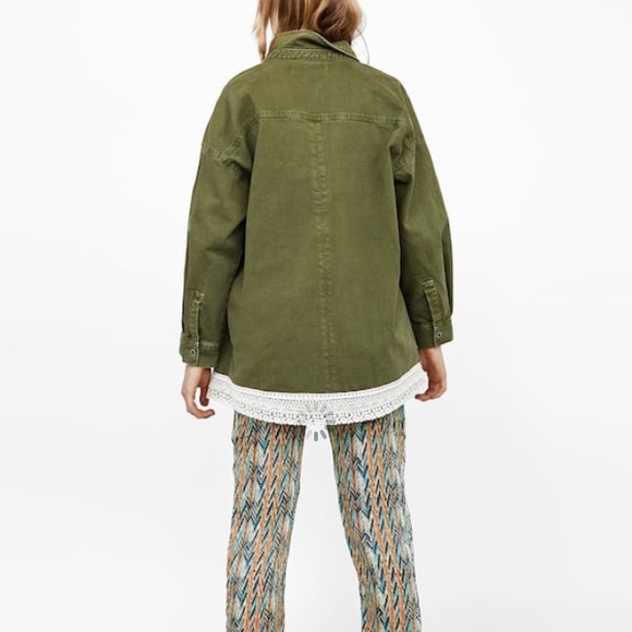 Zara | Jackets & Coats | Zara Khaki Mixed Lace Overshirt | Poshmark